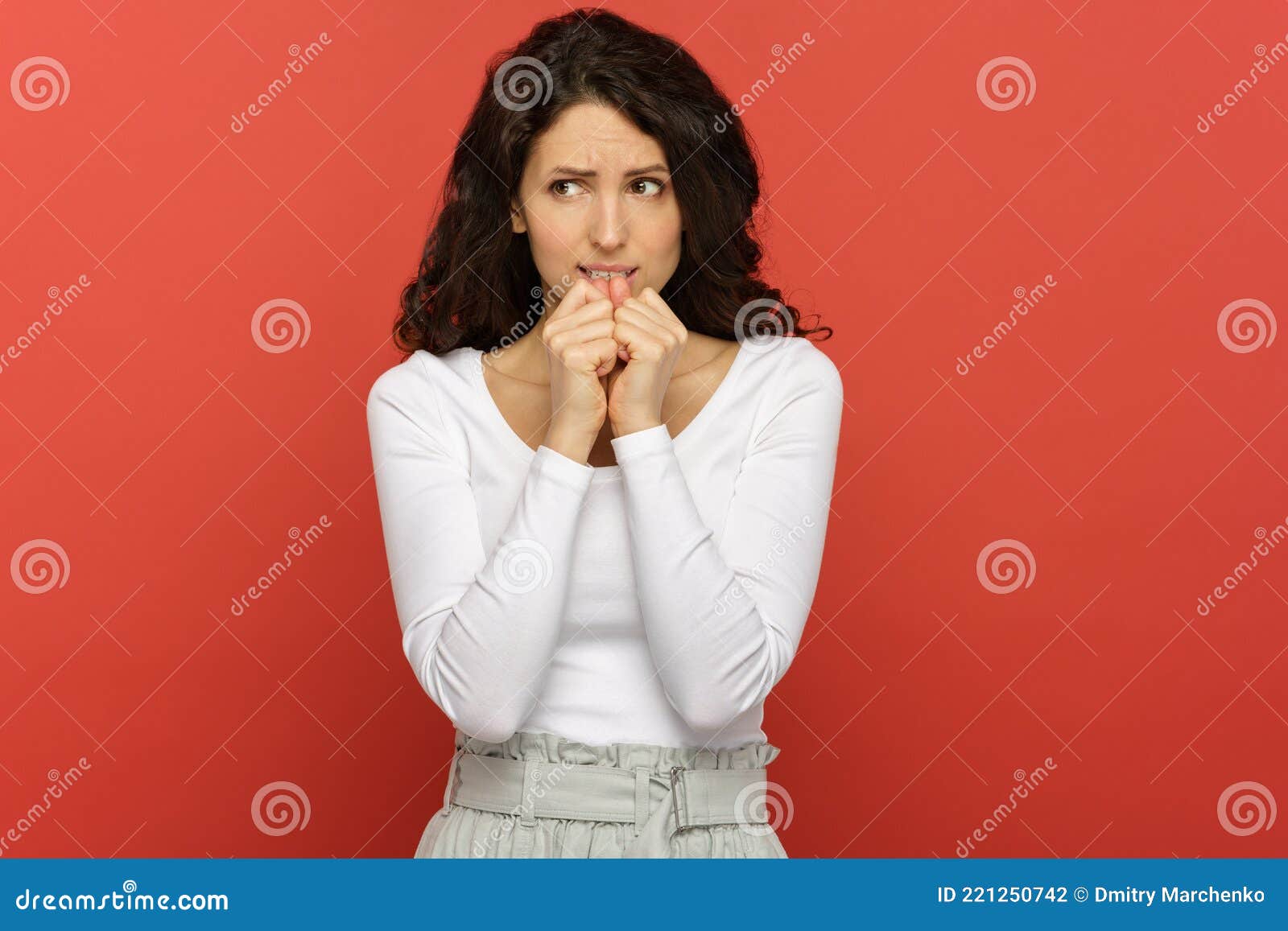 Upset Worried Young Woman with Scared Nervous Face Expression Think ...