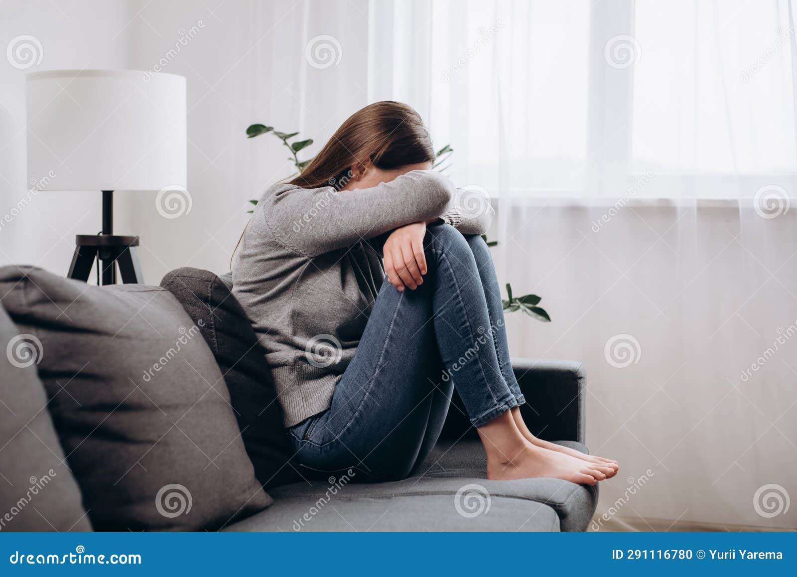 Upset Young Brunette Woman Expression Face Thinking about Problem ...