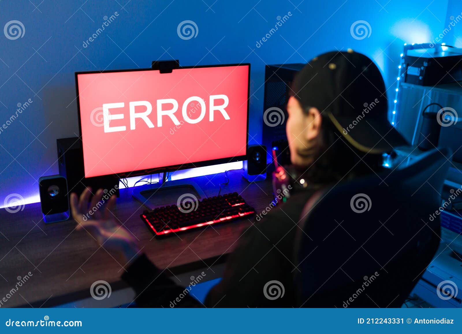 Upset Young Man Looking at an Error in a Gaming PC Stock Image - Image ...