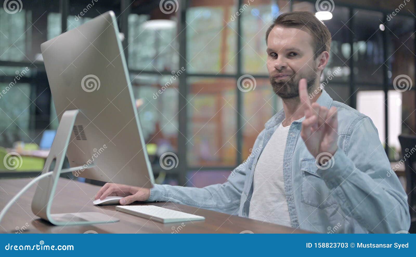 Upset Young Man Saying No with Finger Sign at Work Stock Video - Video ...