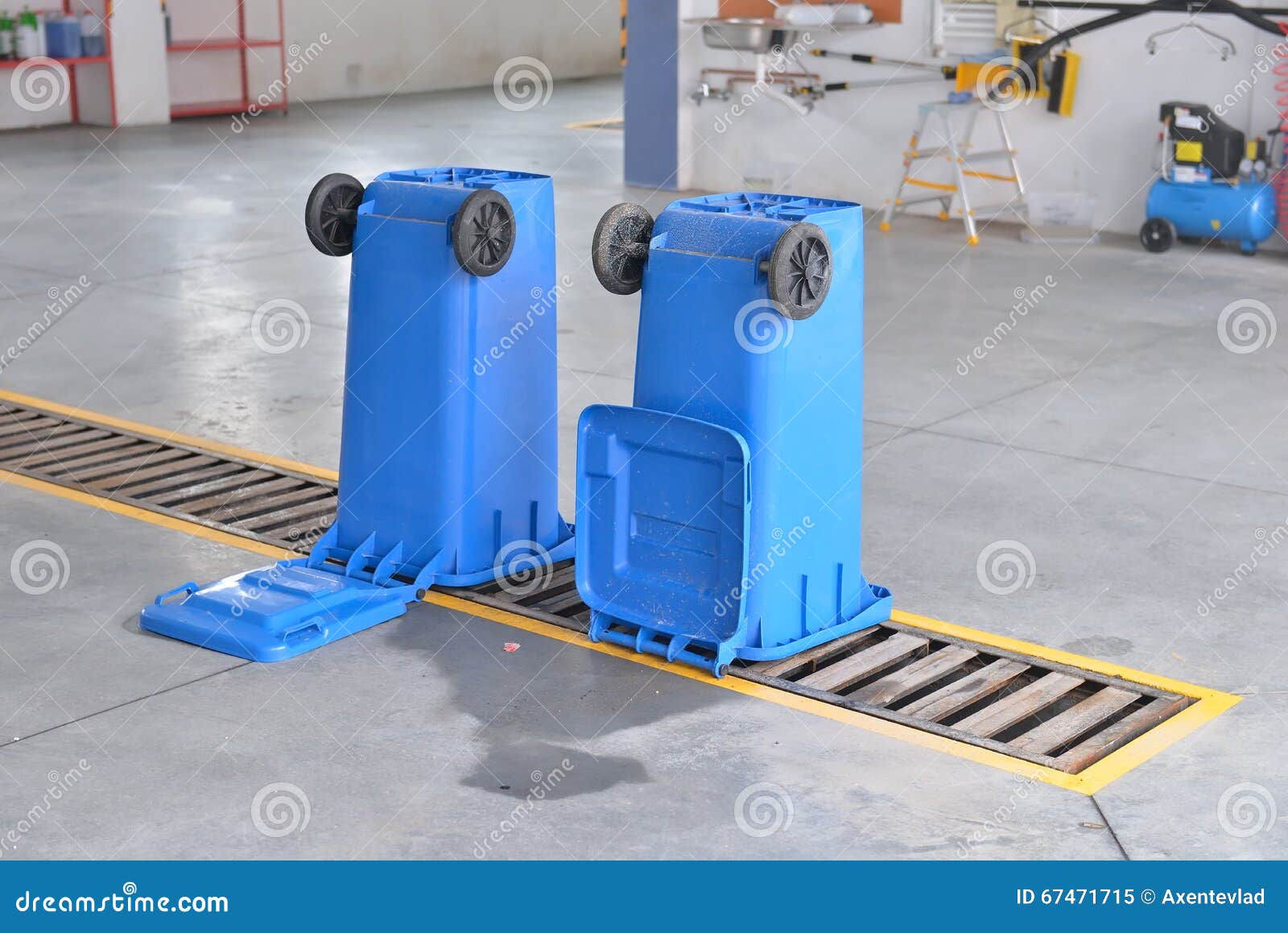 An Upside Down Blue Recycling Container on a Car Wash. Cleaning Stock ...