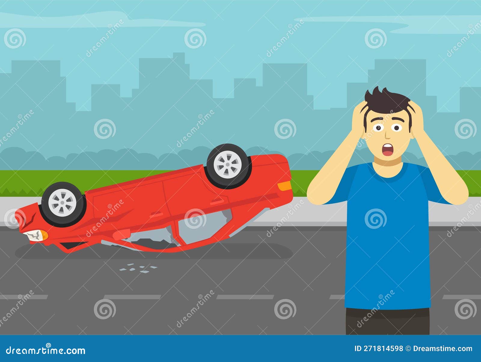 Car Flips Onto Roof After Colliding With Vehicle Upside Down Car Crash On Road Shocked Young 7607