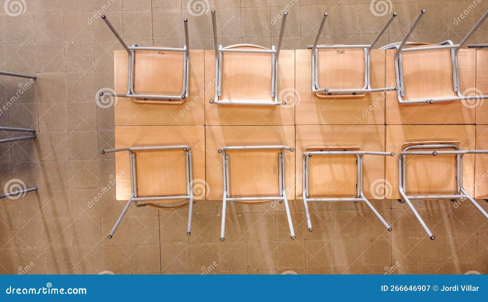 Upside Down Chairs on Desk in Classroom Stock Image - Image of ...