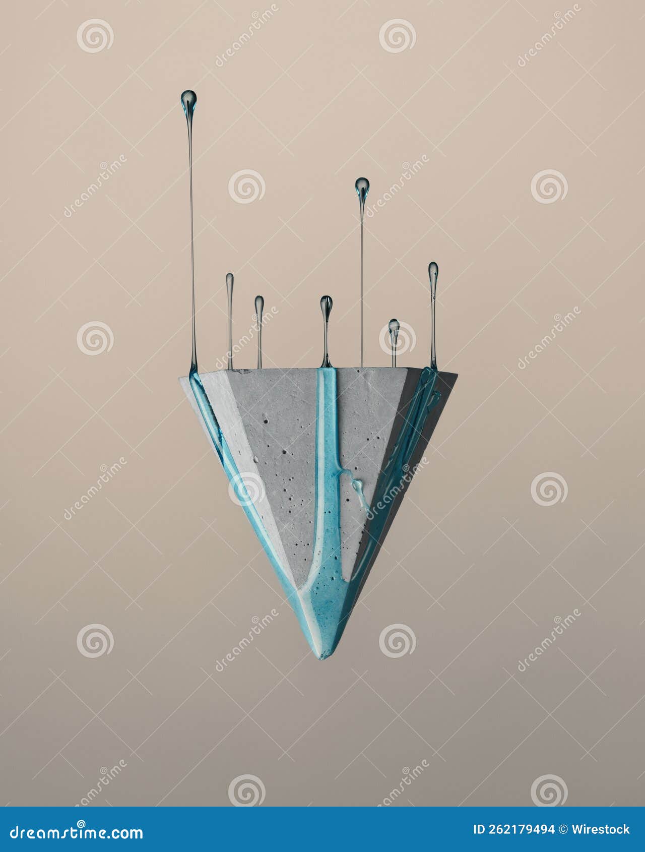 Upside-down of a Gray Triangle with Blue Paint Dripping Upward Isolated ...