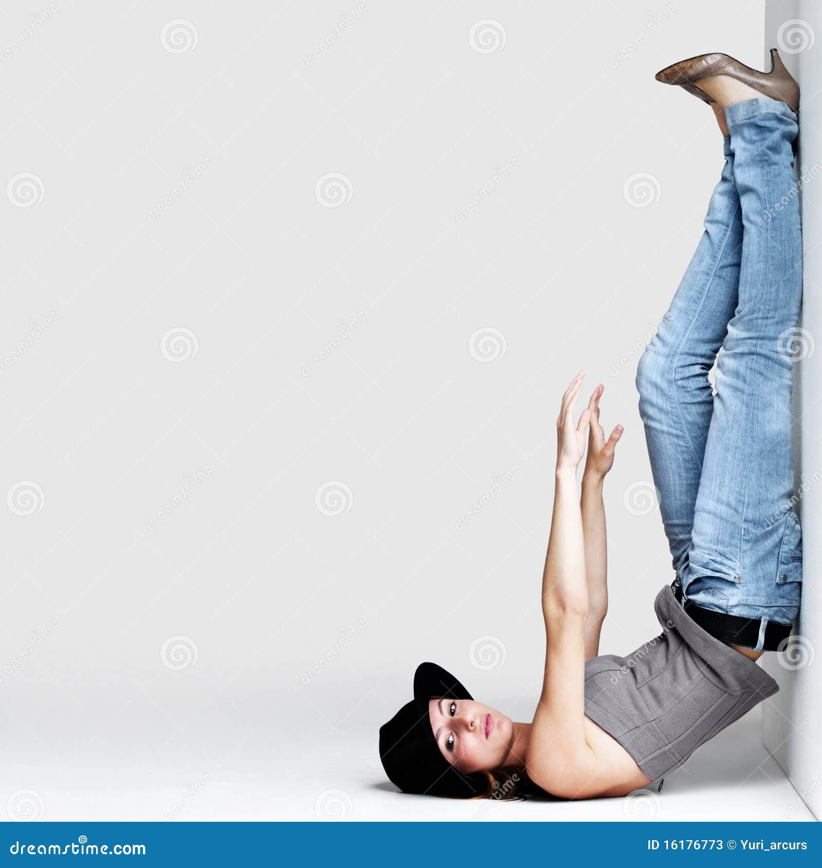 Upside Down Posture - Crazy Young Woman Posing Stock Image - Image of ...