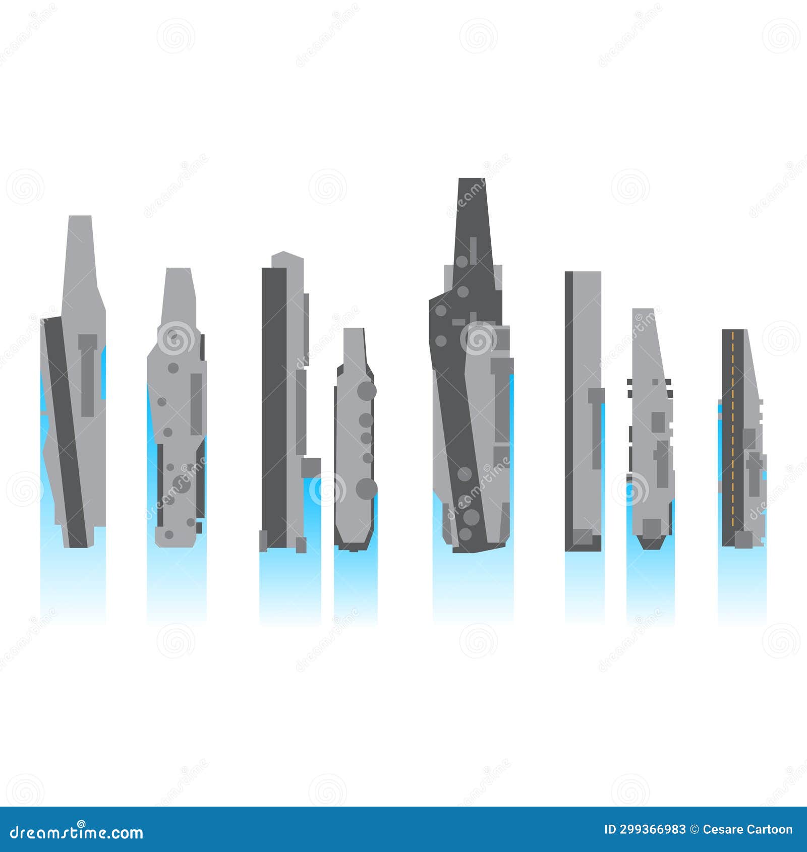 Upside View Aircraft Carrier Icon Set Stock Illustration - Illustration ...