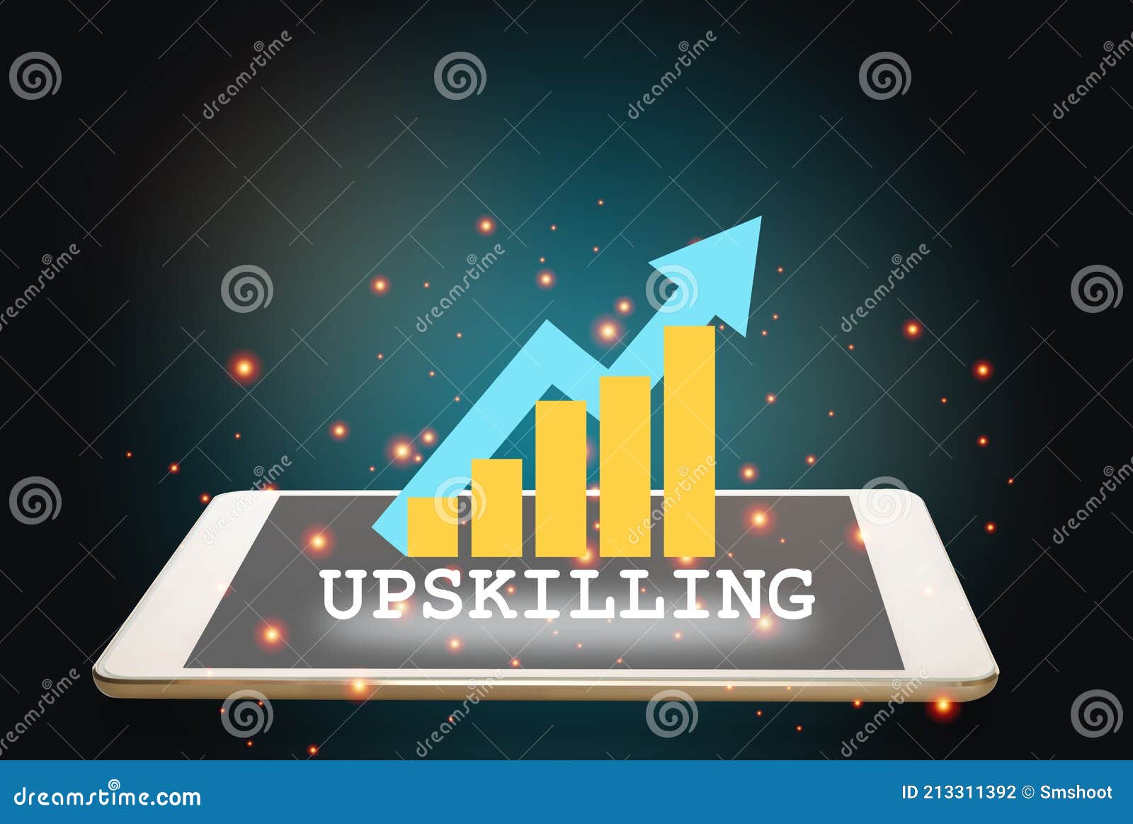 Upskilling and Growth Graph on Computer Tablet on Revolution Abstract ...