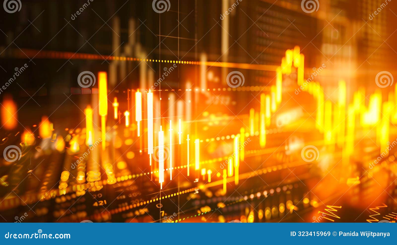 Uptrend Financial Chart with Candlestick Graph and Golden Background in ...