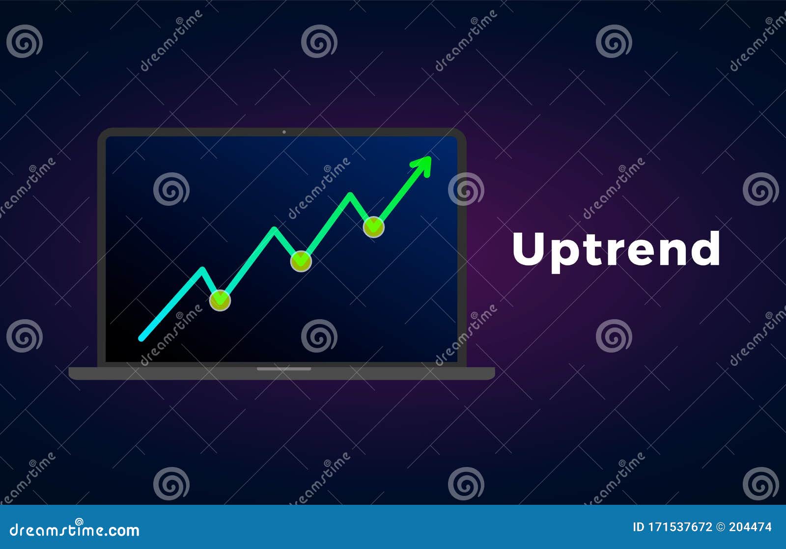Uptrend Trend Definition Flat Icon with Laptop and Text - Bullish Chart ...