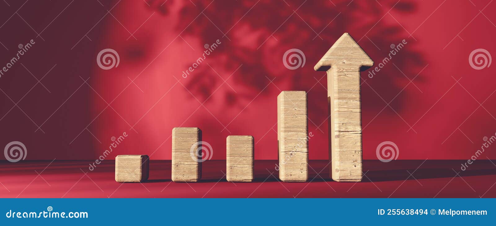Upward Bar Graph and Arrow with Tree Shadow - 3D Stock Illustration ...