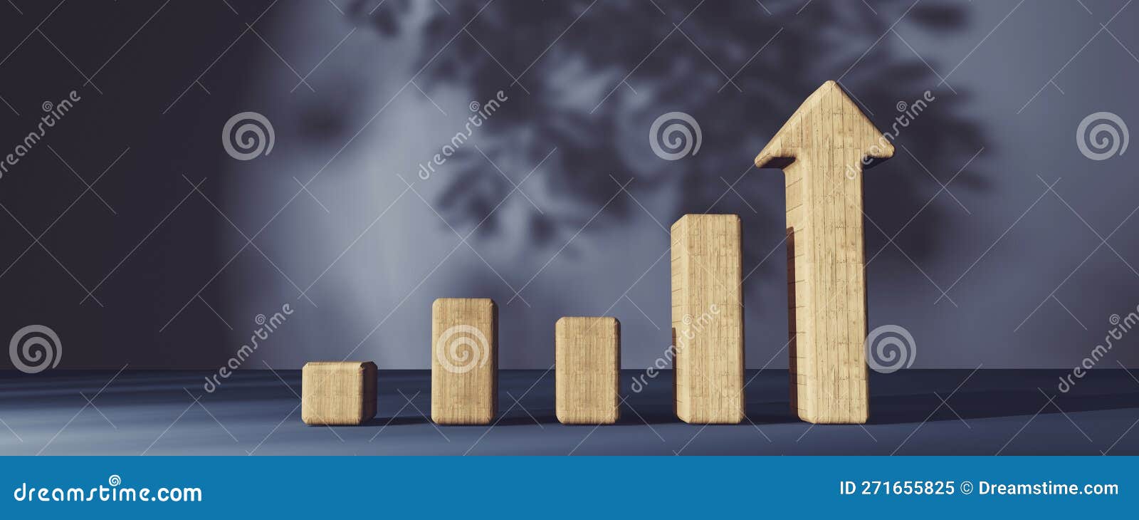 Upward Bar Graph and Arrow with Tree Shadow - 3D Stock Illustration ...