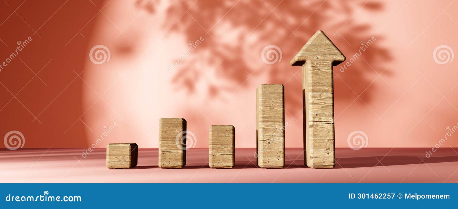 Upward Bar Graph and Arrow with Tree Shadow - 3D Stock Illustration ...