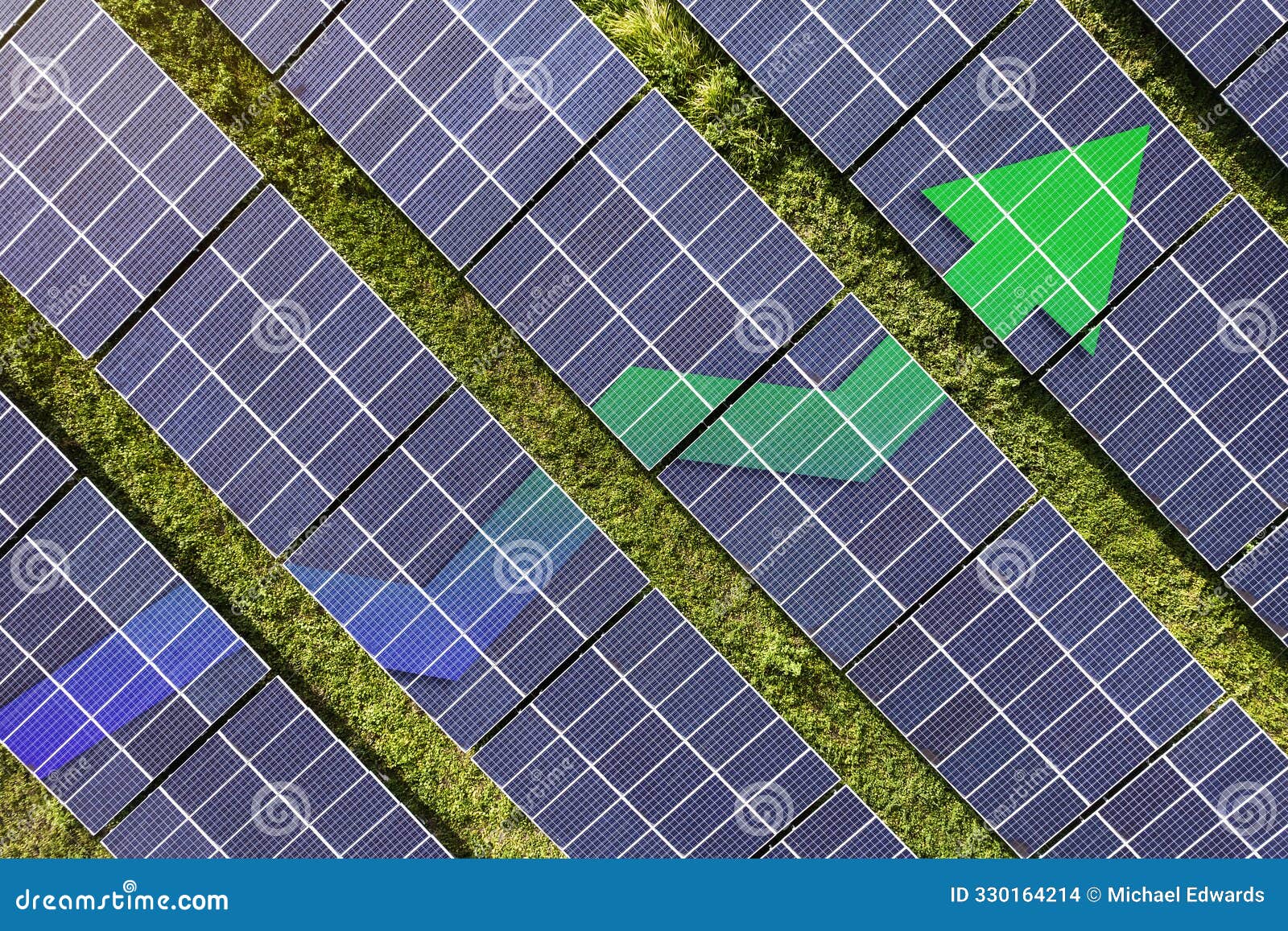 Upward Line Graph with Arrow Superimposed on Rows of Solar Panel ...