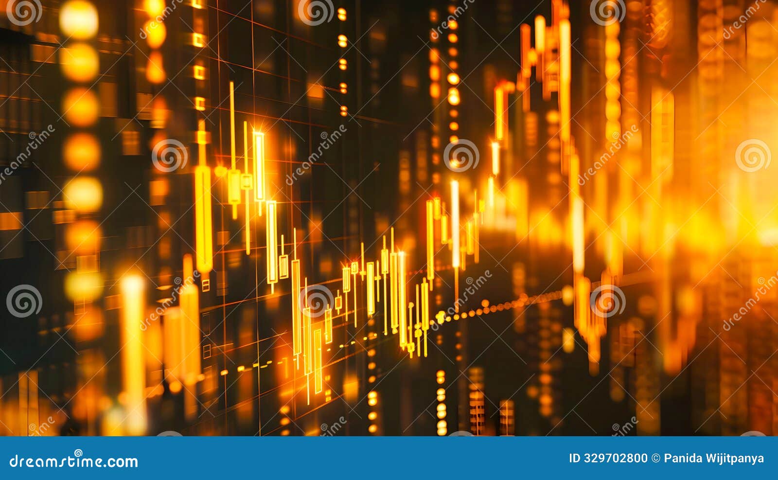 Upward Trending Financial Data Chart with Candlestick Graph and Gold ...