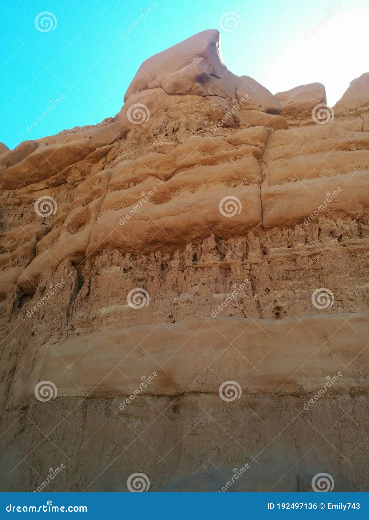 Upward View of Rock Face with Various Layers and Textures Stock Photo ...