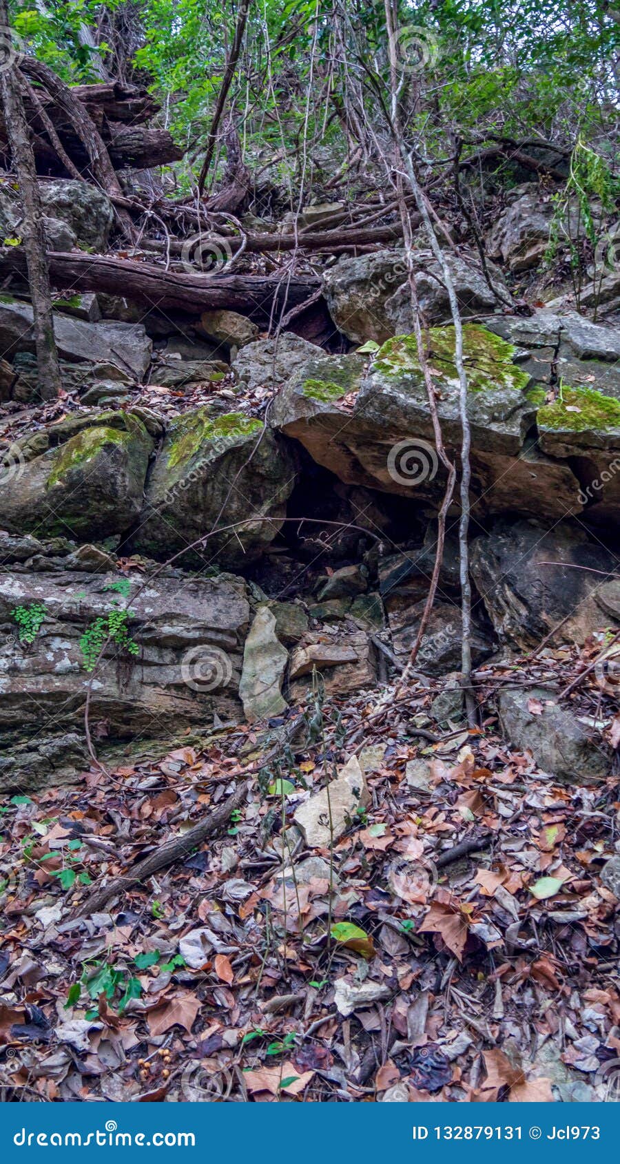 Upward View of Small Path Covered in Fallen Rocks Stock Image - Image ...