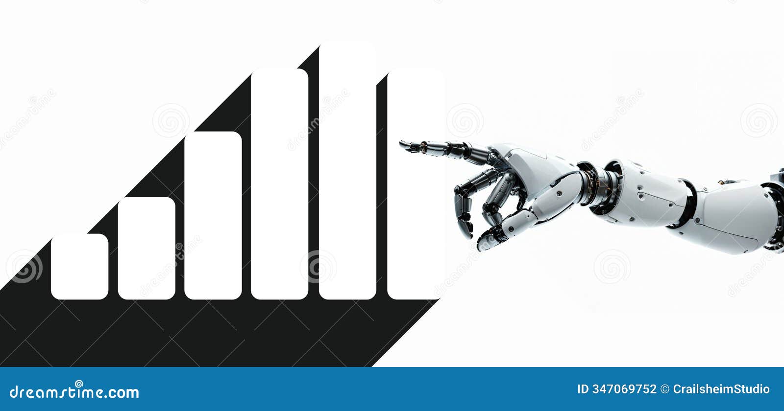 Upwards Arrow, Up Trend, Increasing Bar Chart and Robot Arm with Hand ...