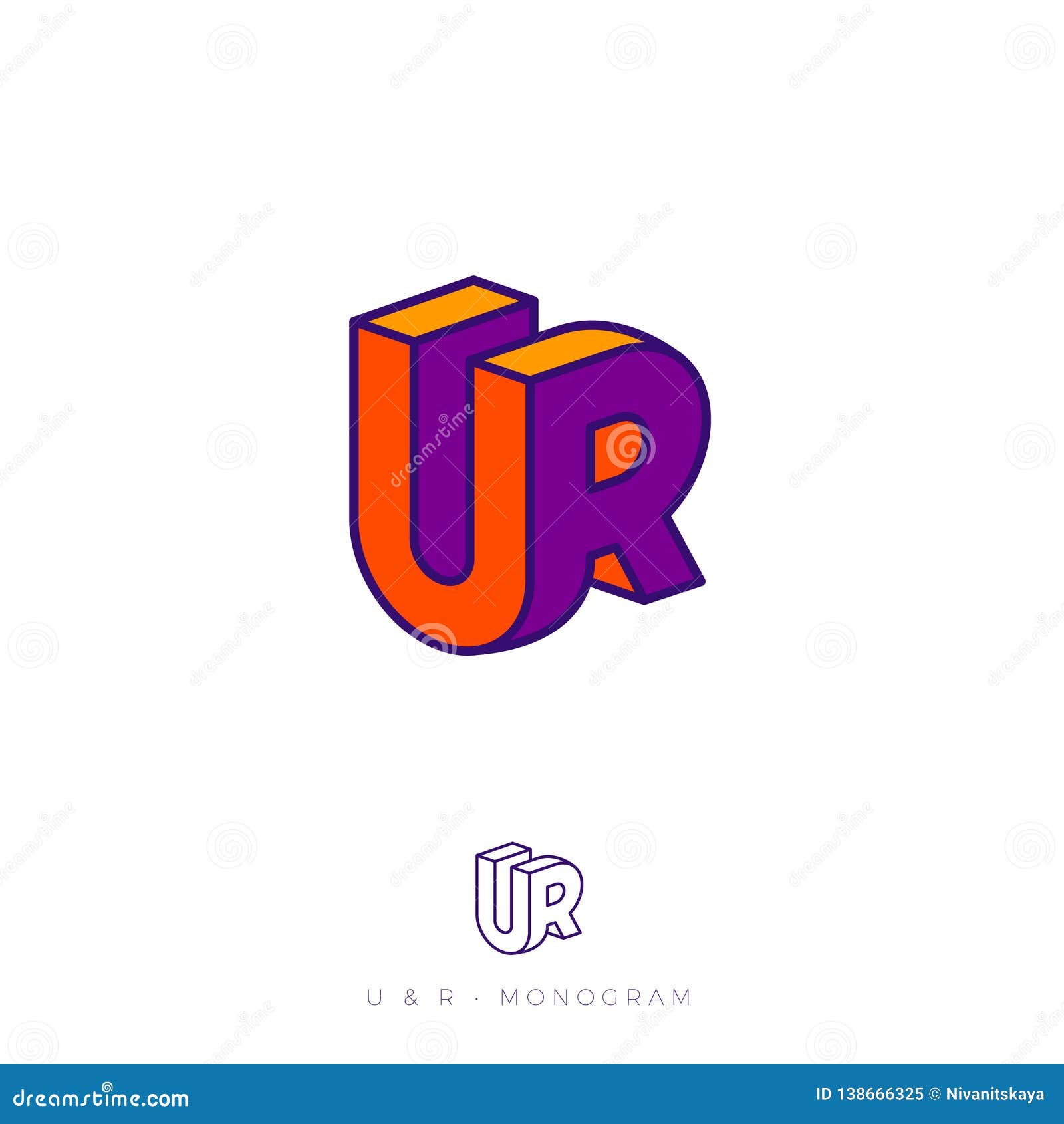 UR Logo. U and R Letters in Block. Multi Colored Emblem Like 3D Stock ...