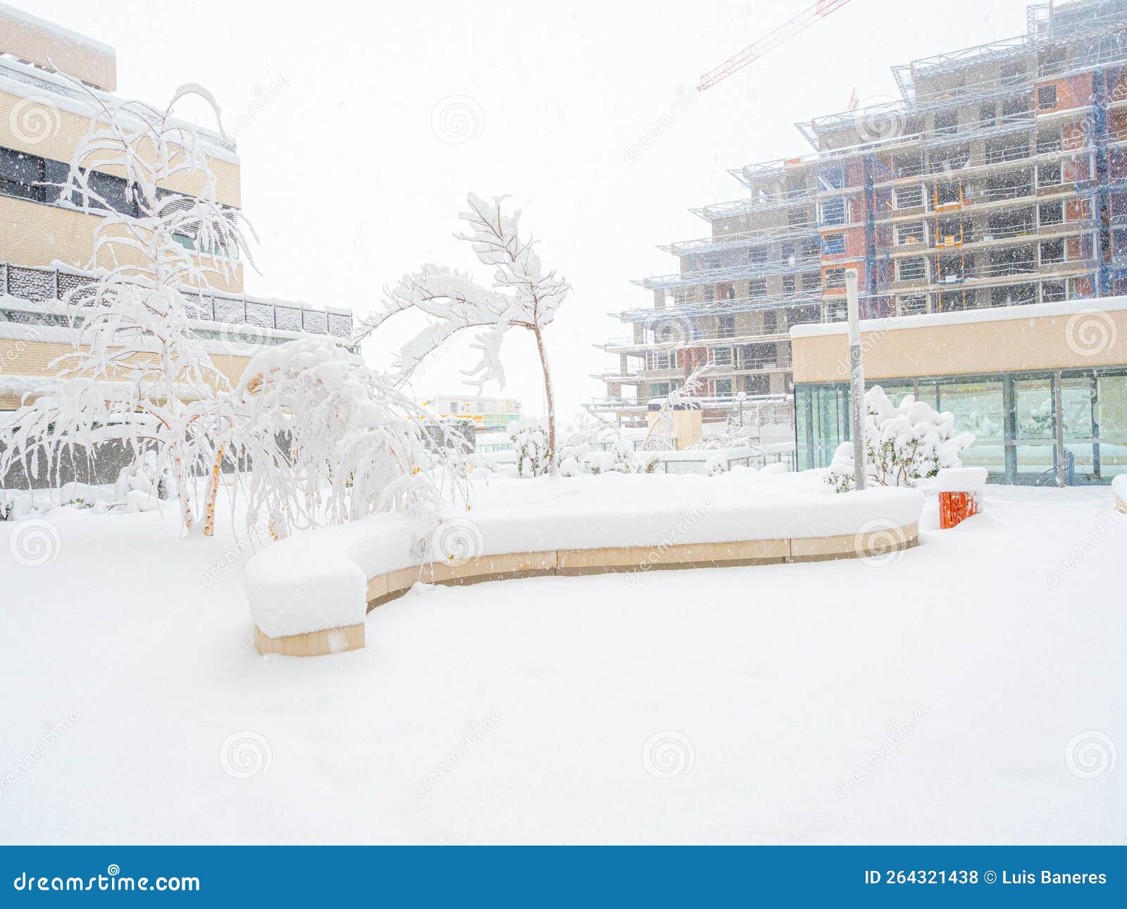 Urban Area Covered in Snow during a Snowfall Stock Photo - Image of ...
