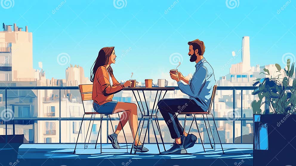 Urban Balcony Rendezvous Illustration Stock Image - Image of rendezvous ...