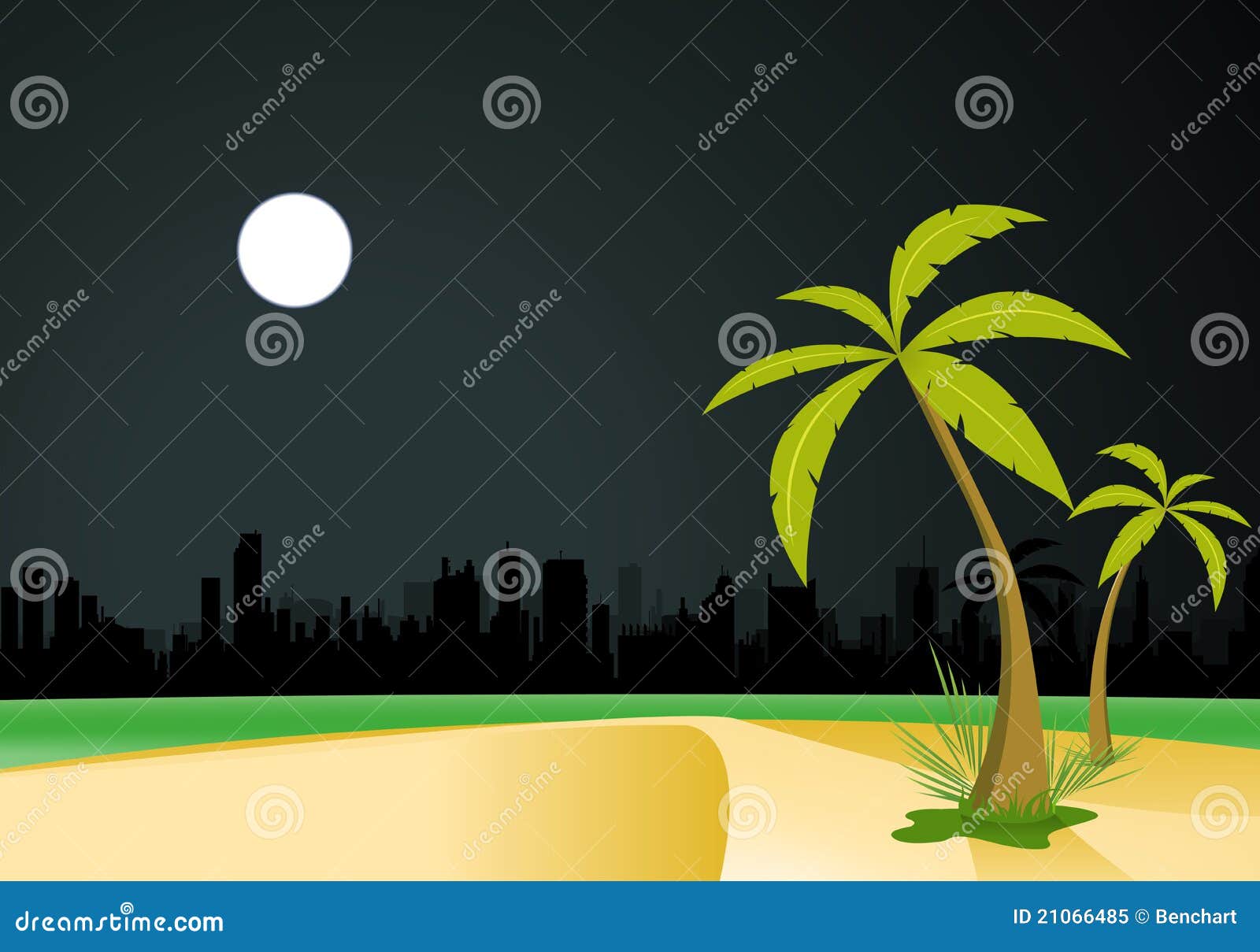 Urban Beach by Night stock illustration. Illustration of midnight ...