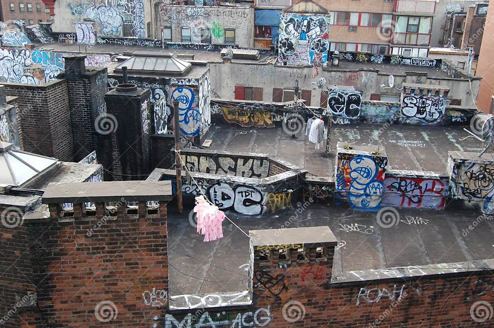 Urban Blight with Laundry editorial stock image. Image of manhattan ...