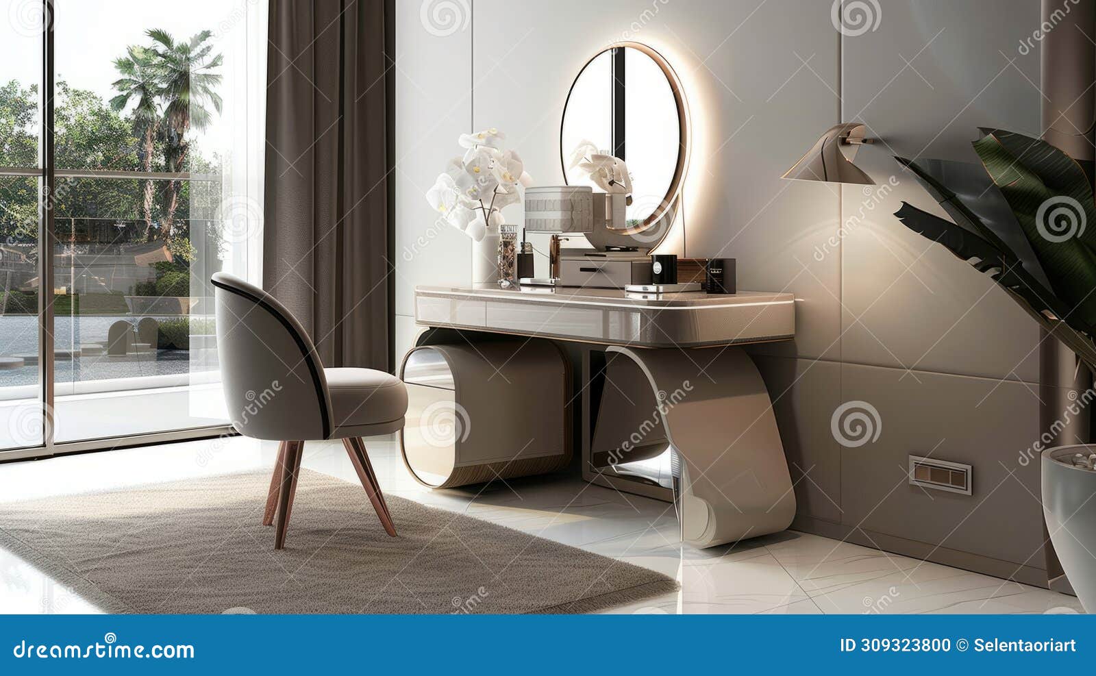 Urban Chic Vanity Table with Sleek Mirror Stock Illustration ...