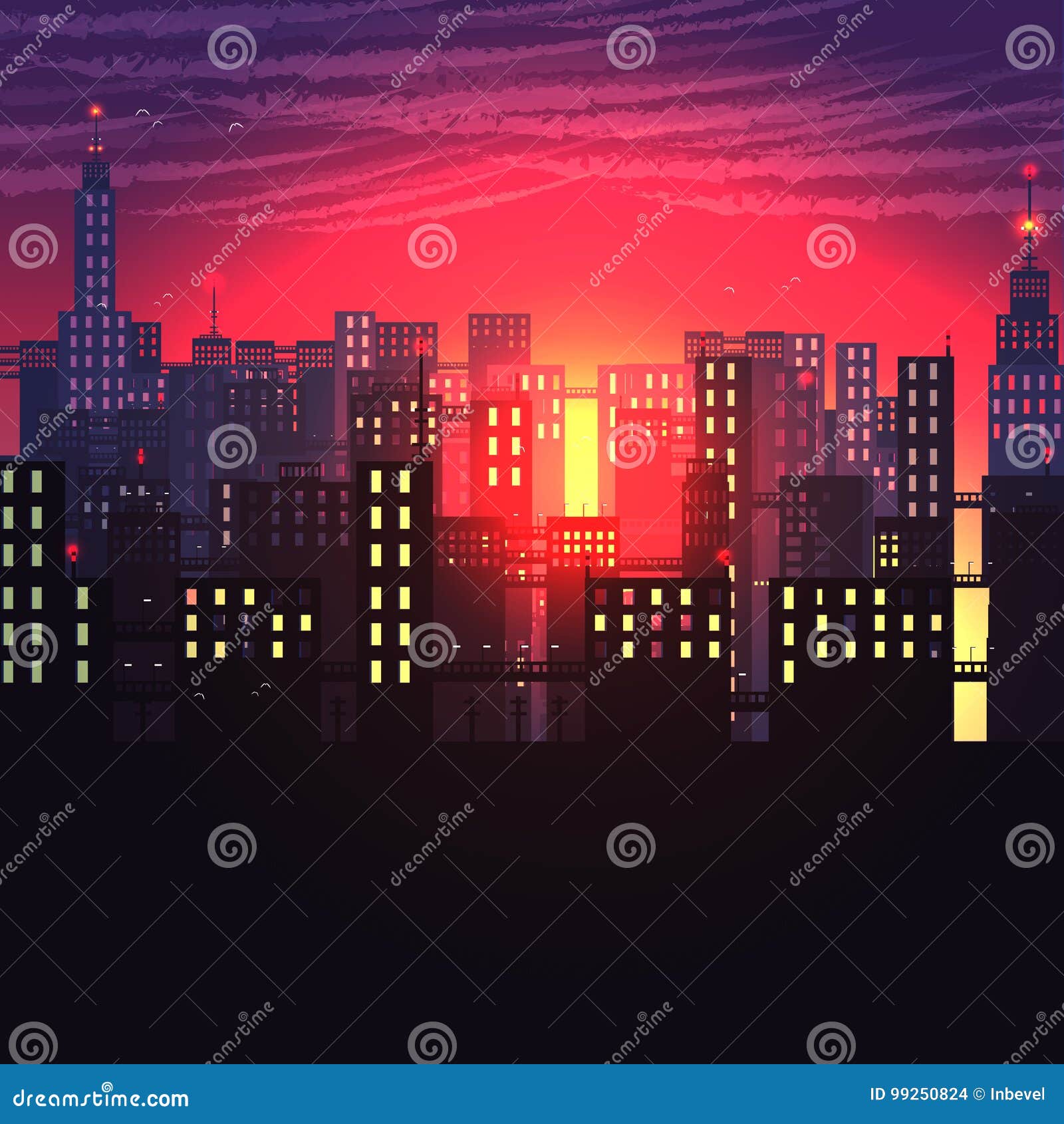 Urban City Nightscape - Vector Illustration Stock Vector - Illustration ...