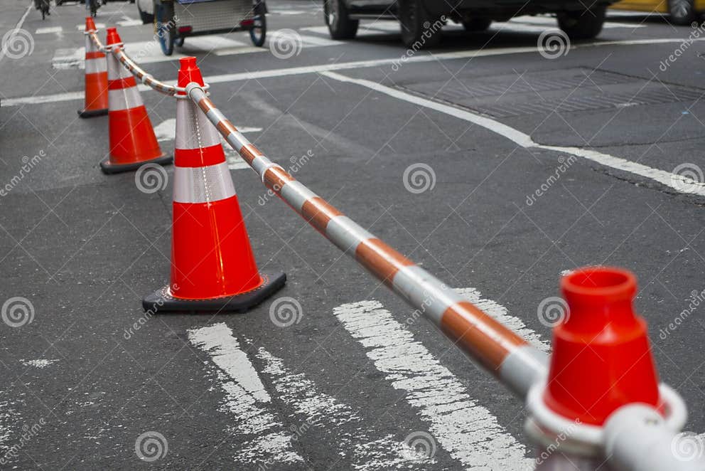 Street Cones With Connecting Block Off Bars Stock Image Image Of