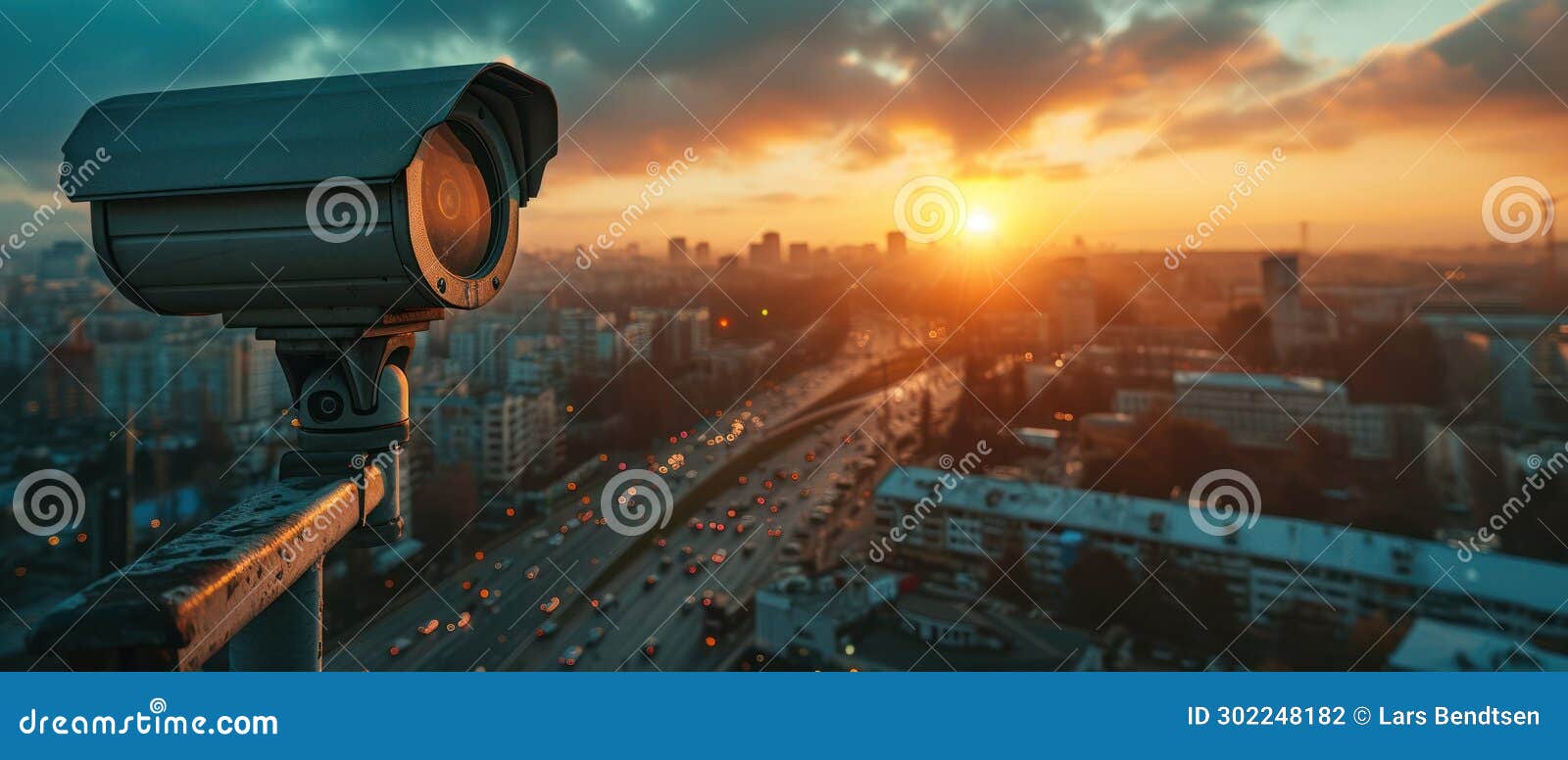 Urban City View with CCTV Security Camera System - AI Generated Stock ...