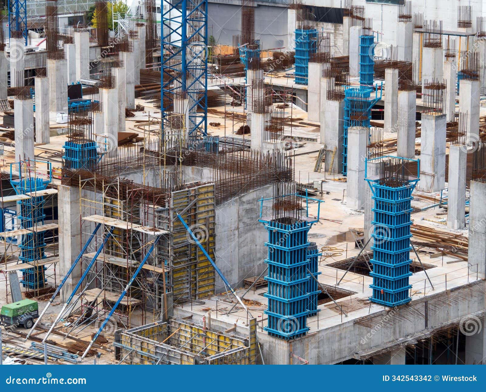 Urban Construction Site with Concrete Pillars and Formwork. Stock Photo ...