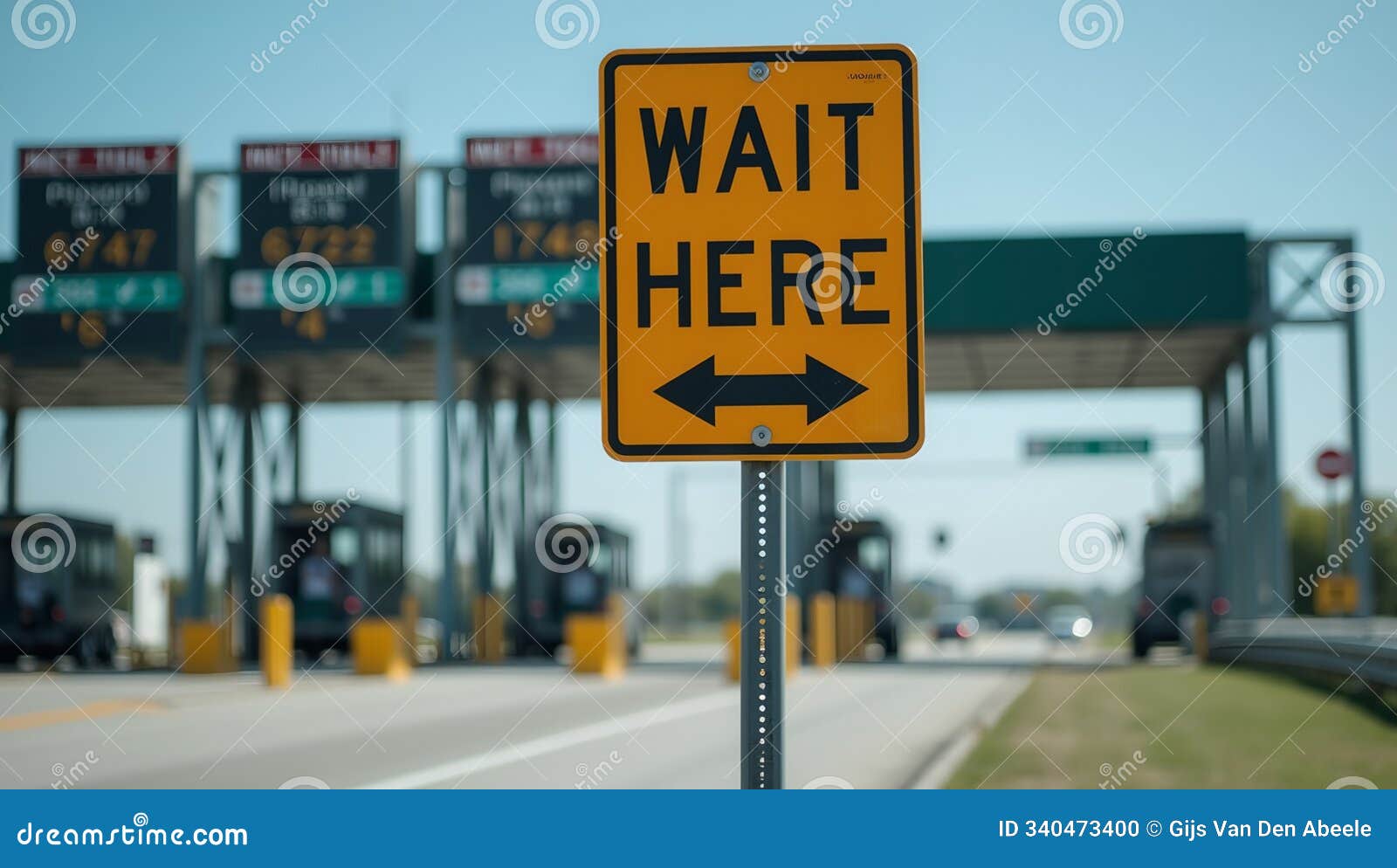 Urban Control Point Wait Here Sign with Toll Booth Stock Illustration ...