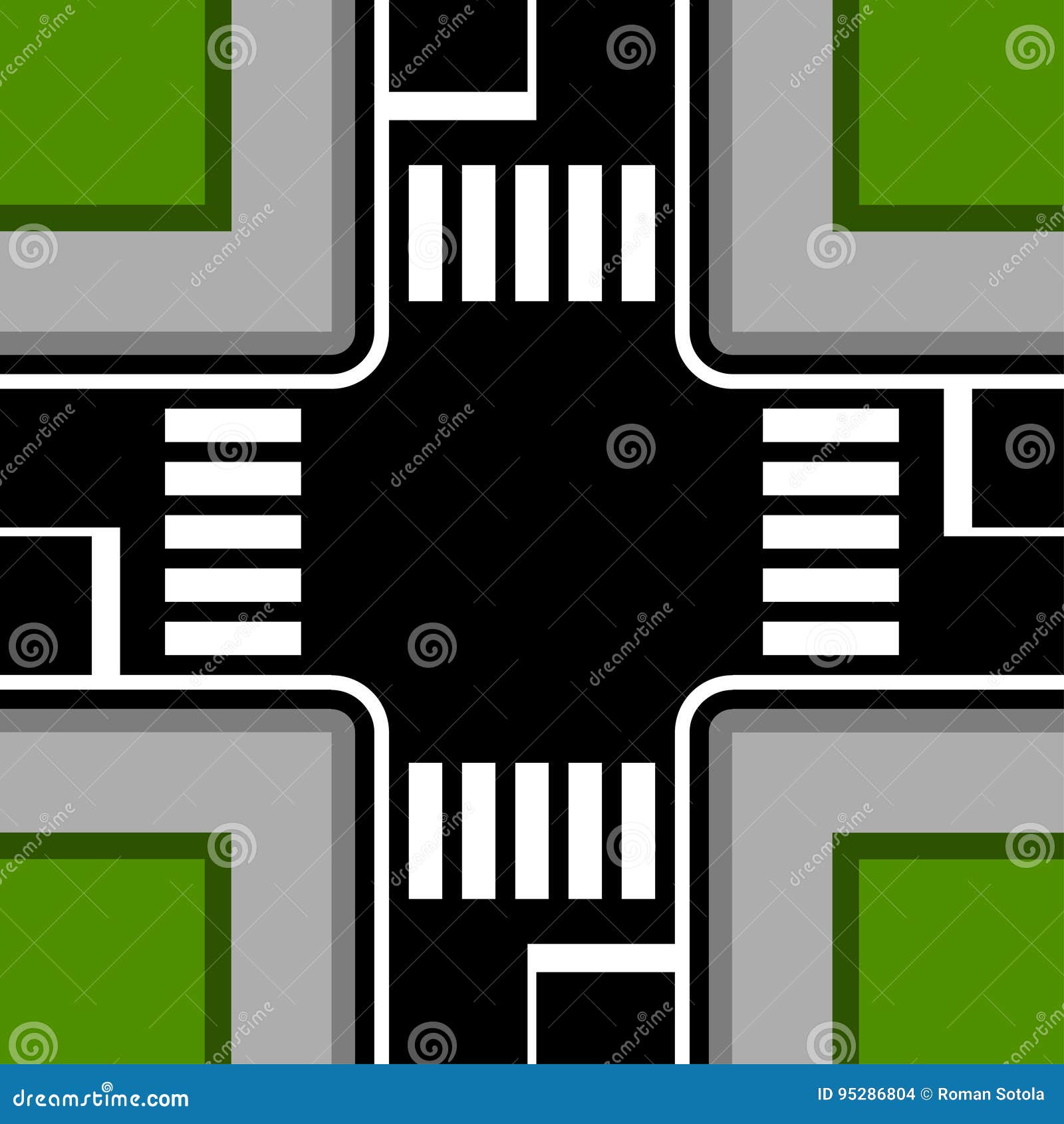 Urban Crossroad with Crosswalks Stock Vector - Illustration of asphalt ...