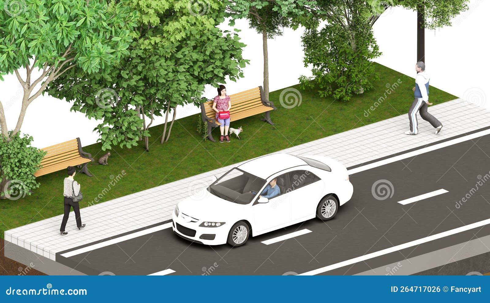 Urban Design Living Street 3d Rendering Perspective Stock Illustration ...