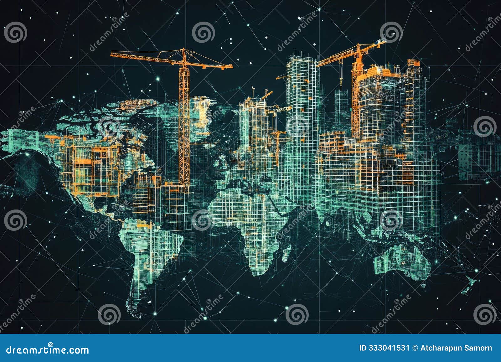 Urban Development Progress on a Map with Under Construction Buildings ...
