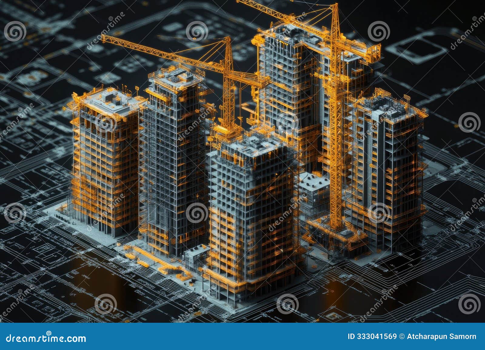 Urban Development Under Construction, City Buildings on Map Background ...