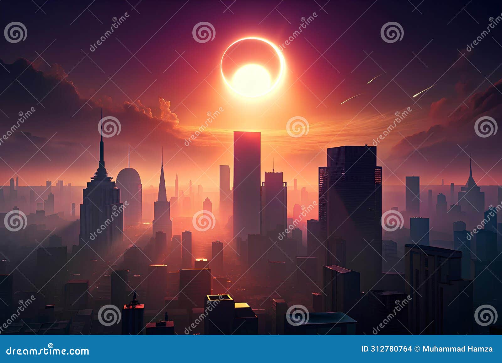 Urban Eclipse: Spectacular Cityscape with Partial Solar Eclipse Stock ...
