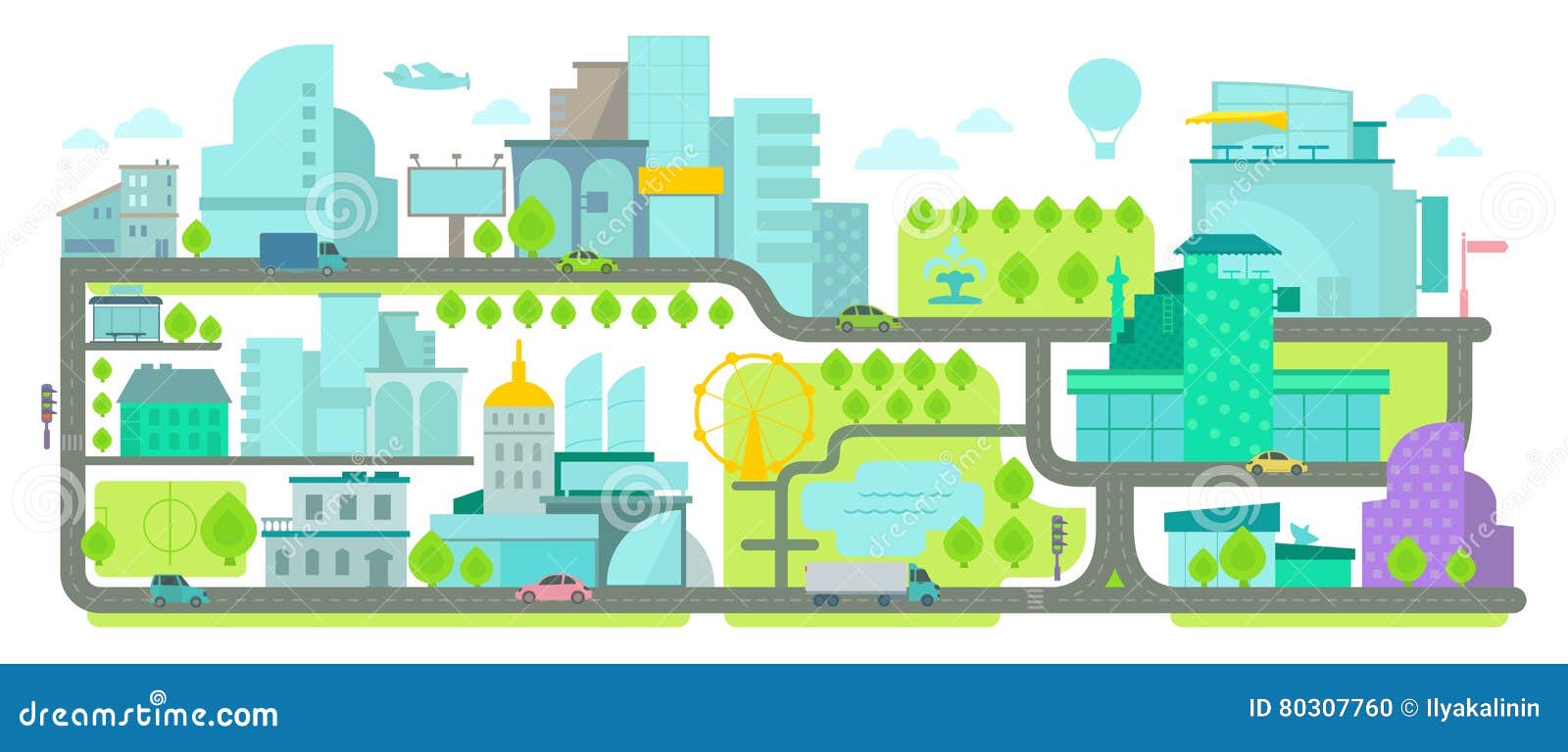 Urban Environment. Banner with Houses and Roads Stock Vector ...