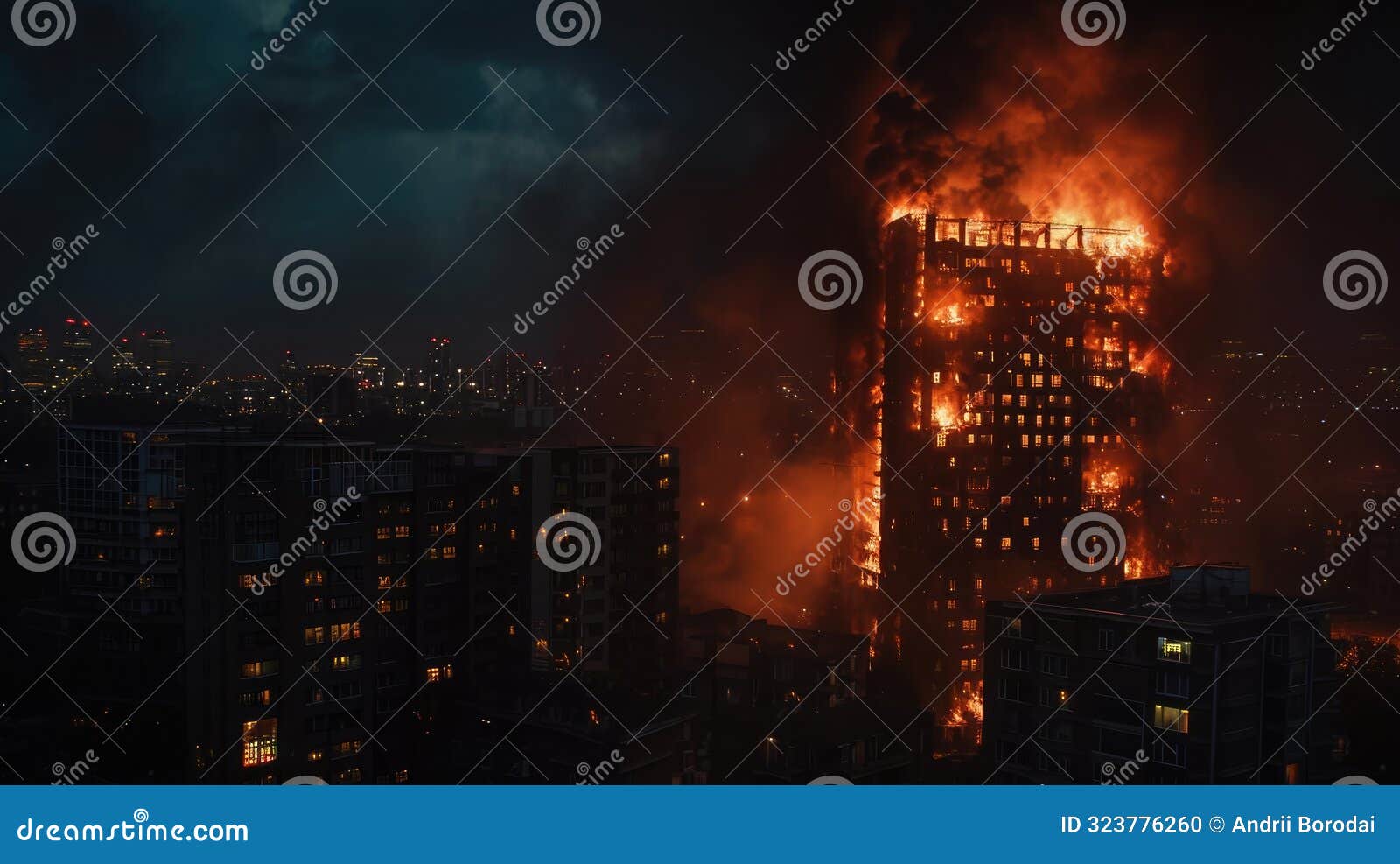 Urban Fire Disaster: Burning Skyscrapers. Stock Illustration ...