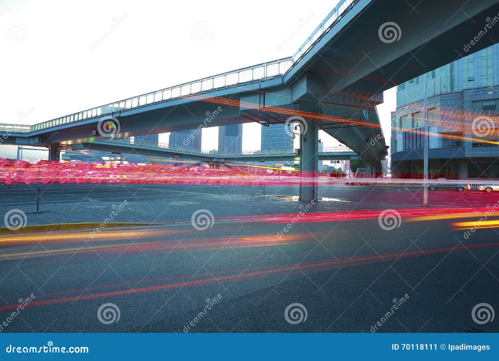 Urban Footbridge and Road Intersection of Night Scene Stock Image ...