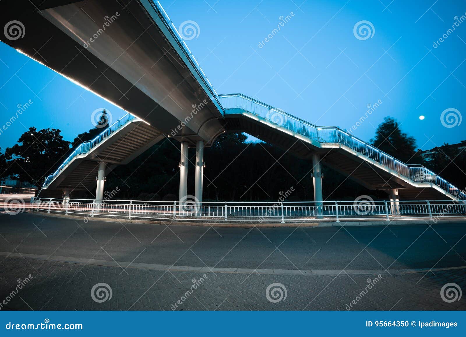 Urban Footbridge and Road Intersection of Night Scene Stock Photo ...