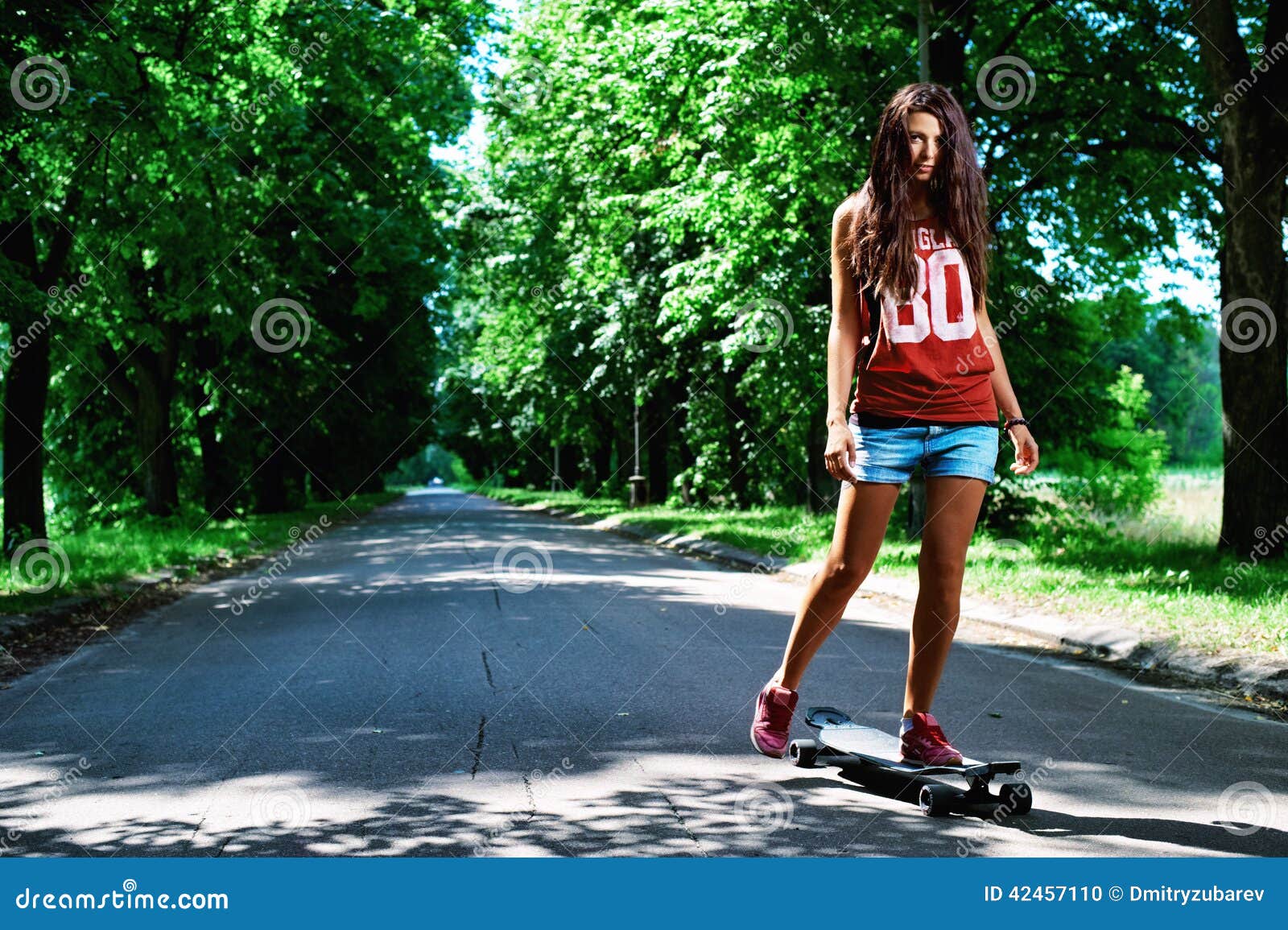 Urban girl with longboard stock photo. Image of activity - 42457110