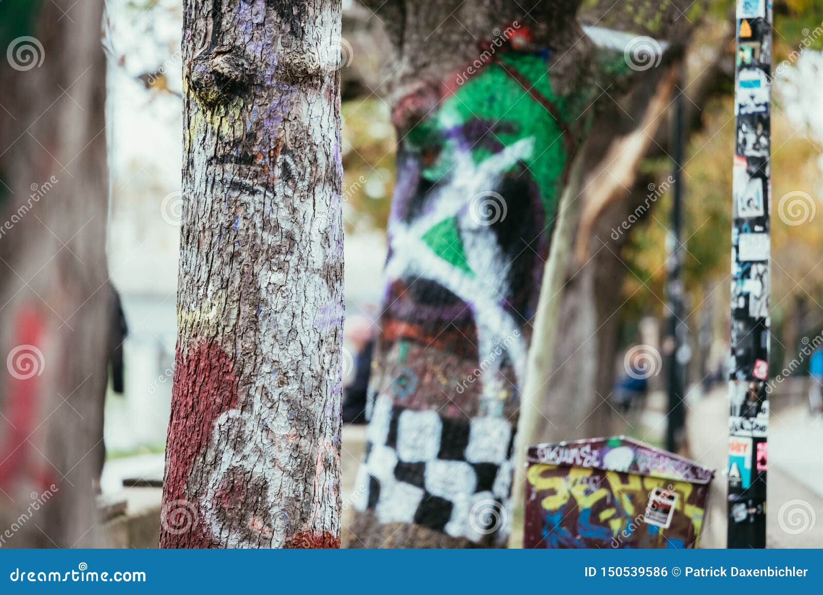 Urban Graffiti on Trees and Walls Stock Photo - Image of destruction ...