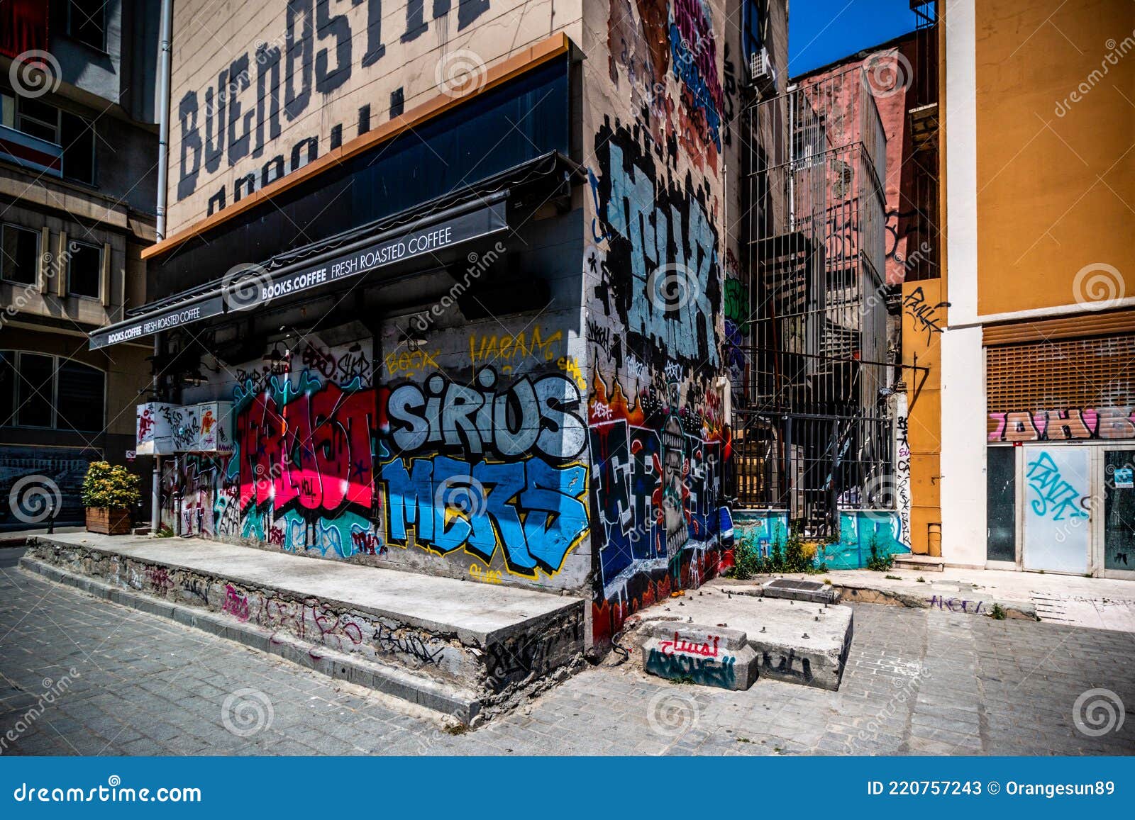 Urban graffiti wall editorial stock photo. Image of summer - 220757243