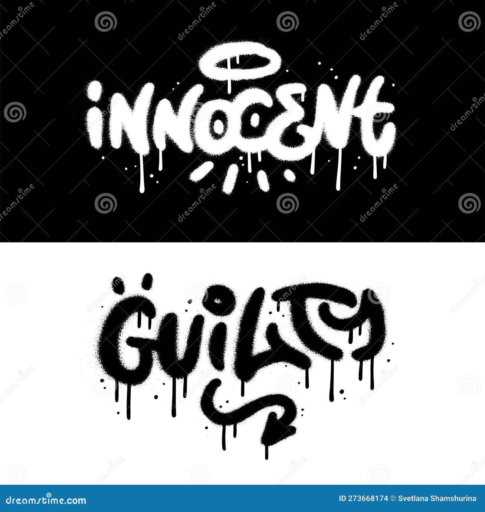 Urban Graffiti of Words Innocent and Guilty Sprayed in Black Red Over ...