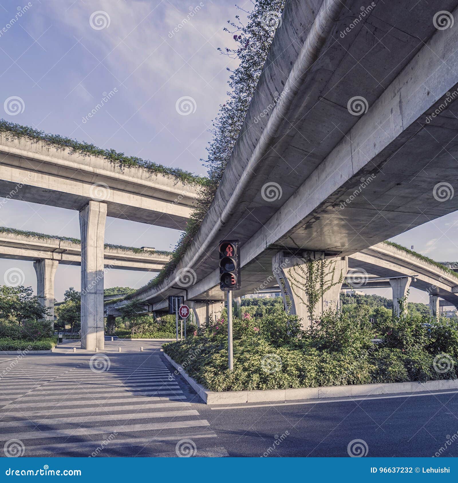 Urban Highway Overpass Covered with Plants and Copy Space for Yo Stock ...