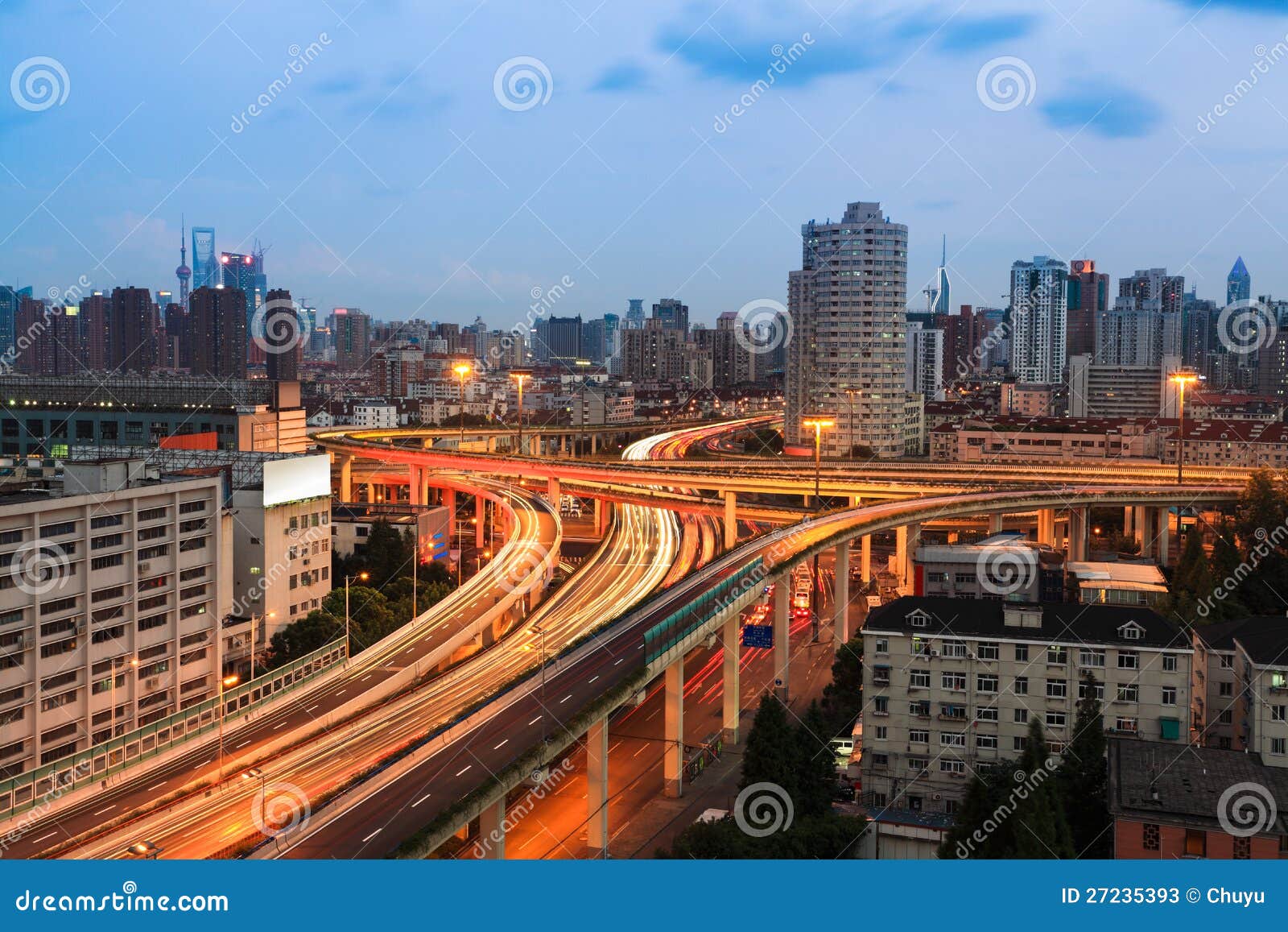 Urban Highway Overpass at Dusk Stock Image - Image of building, dusk ...