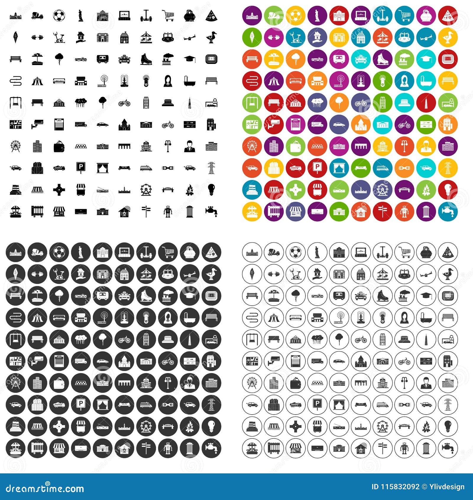 100 Urban Icons Set Vector Variant Stock Vector - Illustration of black ...