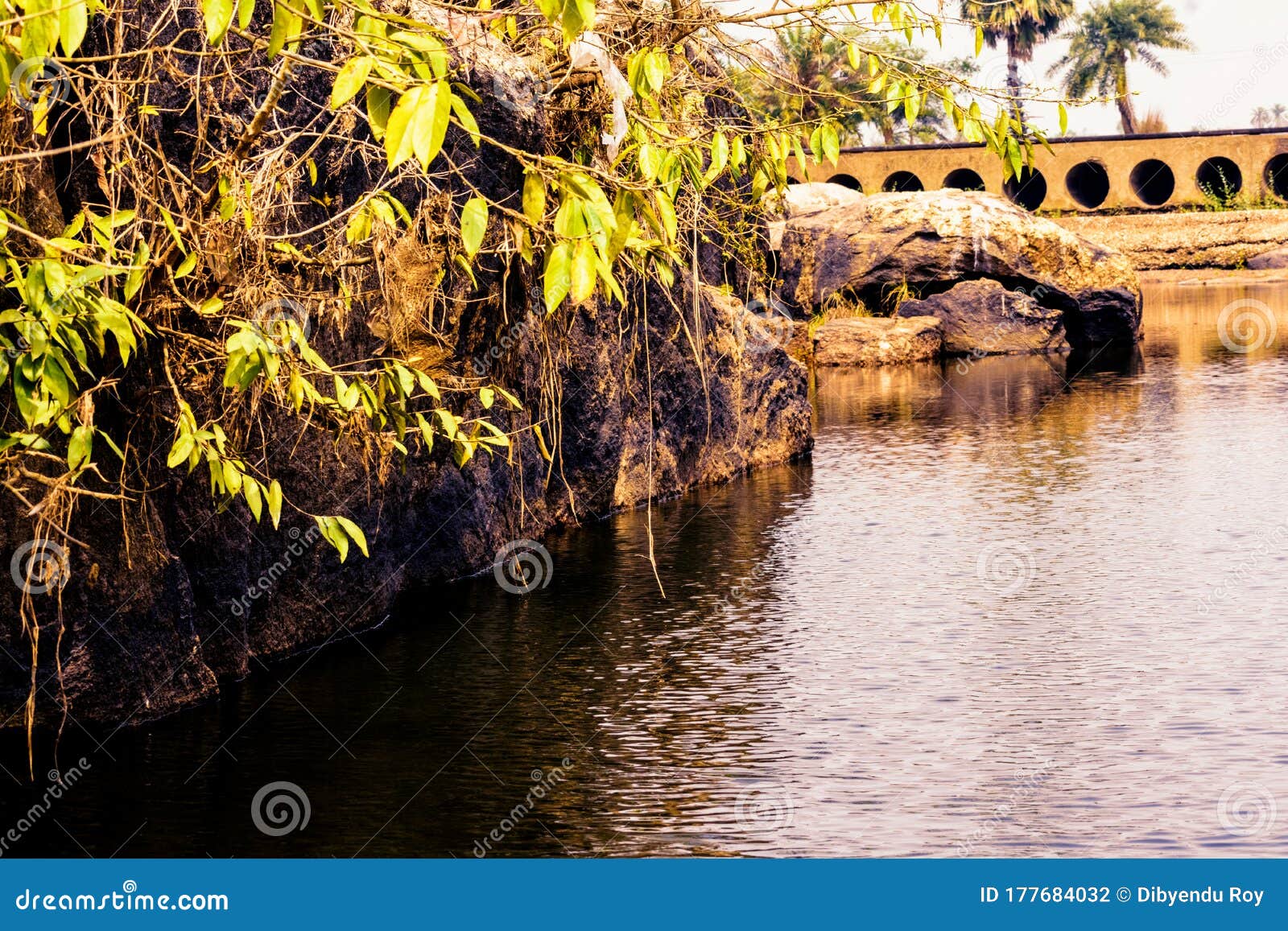 Urban Indian Landscape with Rivers, Stones and Bridge Stock Photo ...