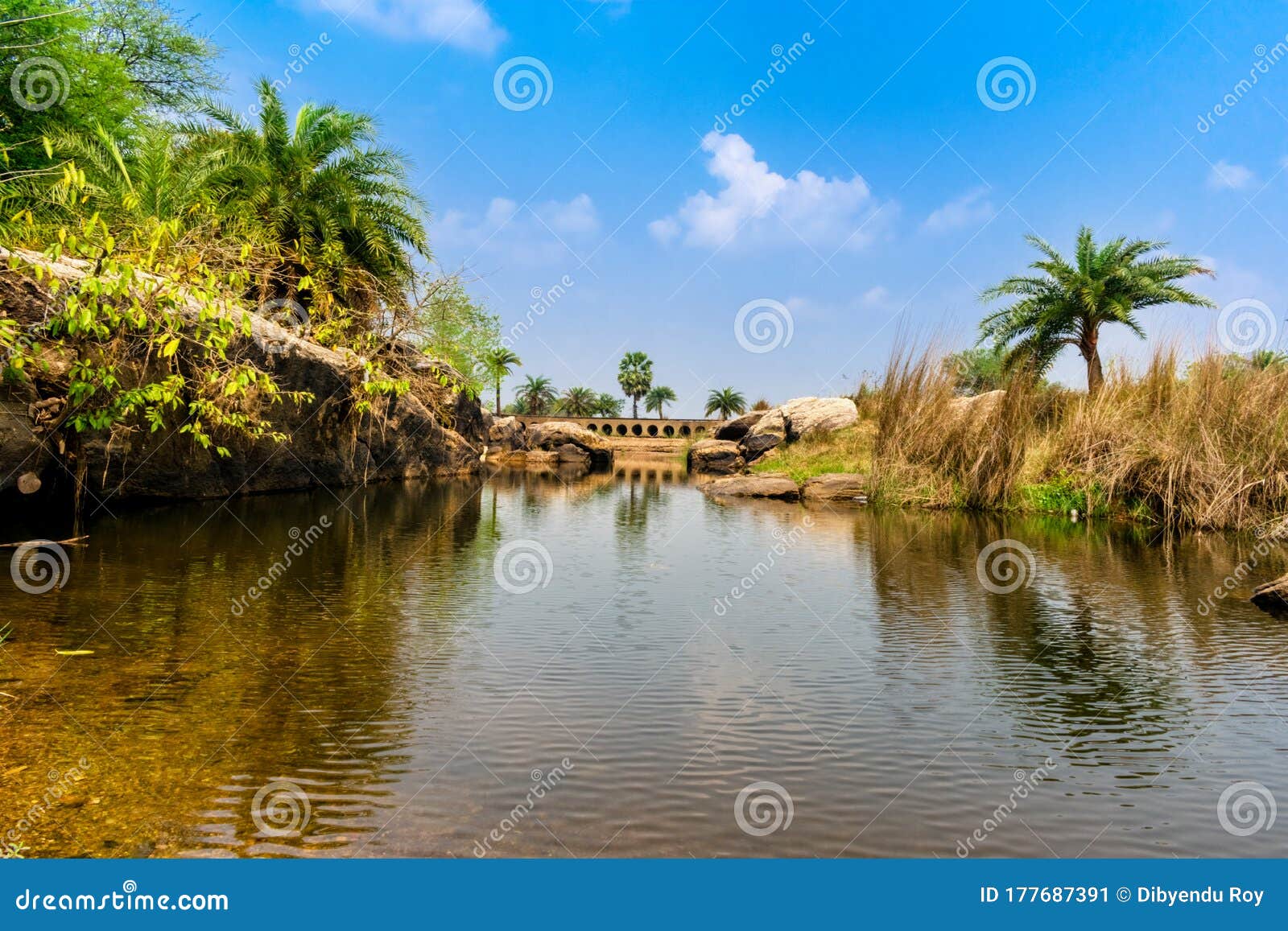 Urban Indian Landscape with Rivers, Stones and Bridge Stock Image ...